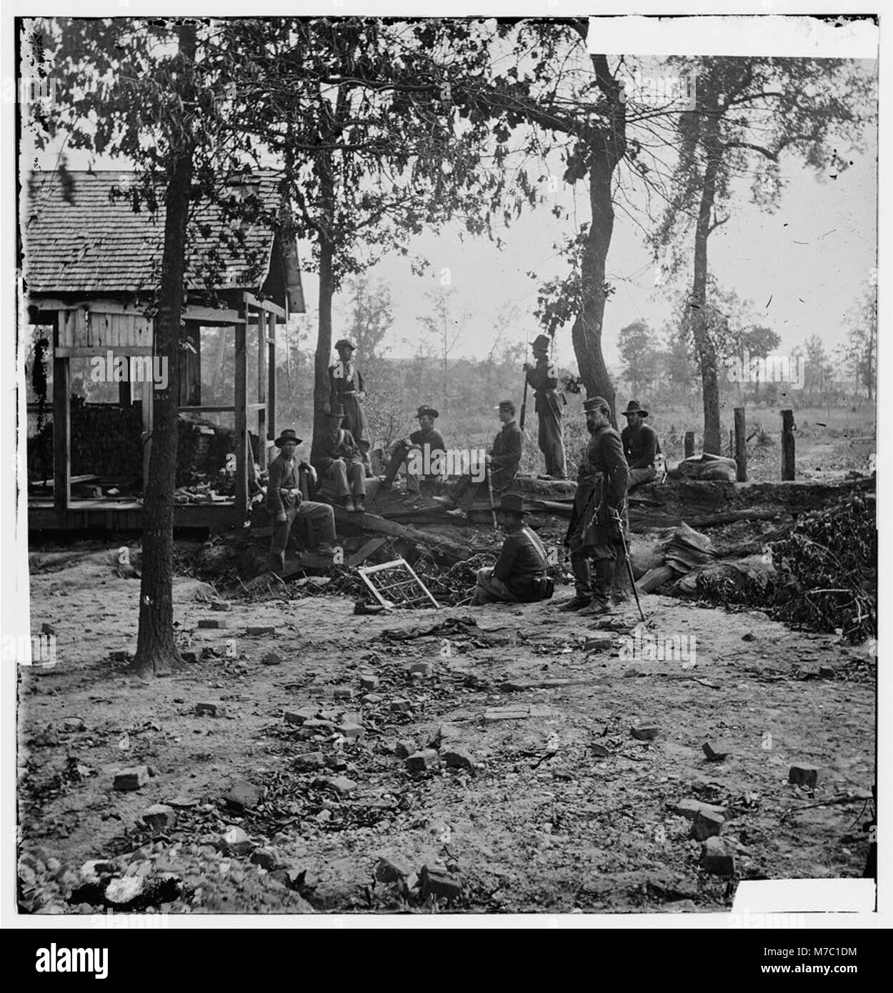 A historical photograph of a federal picket post in Atlanta, Georgia ...