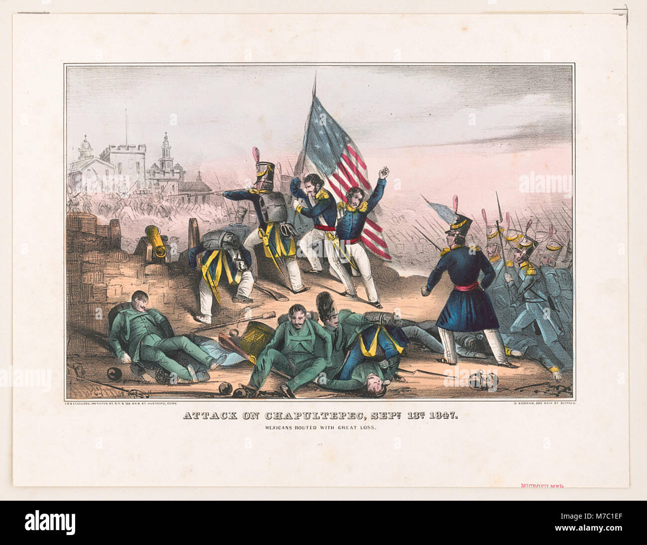 The Battle of Chapultepec on September 13, 1847, showing the Mexican forces being routed with ...