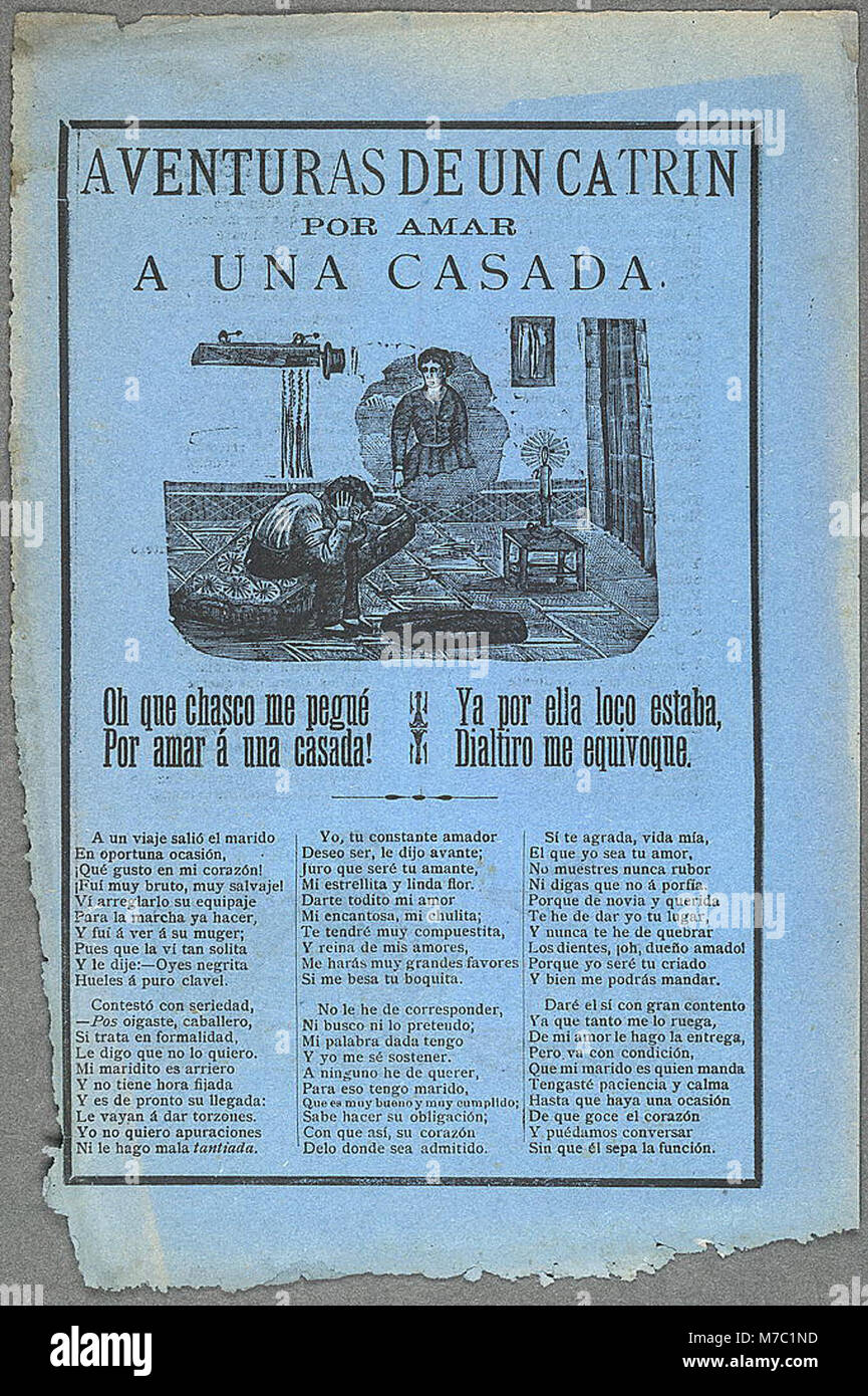 A scene from the play *Aventuras de un catrín por amar a una casada*, a ...