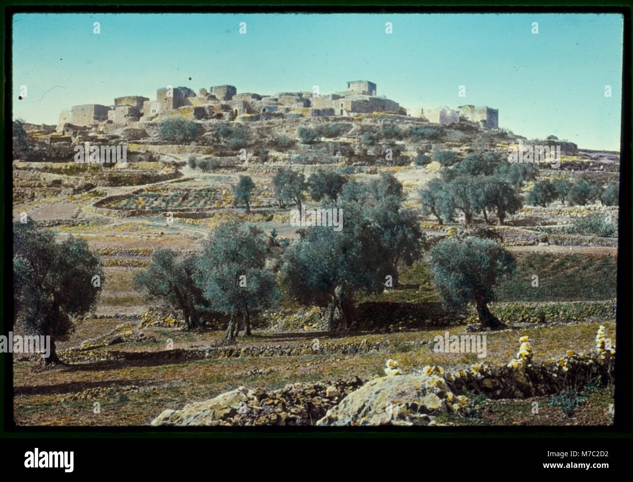 A photograph of the area near Jerusalem, showing the village of Gibeon ...