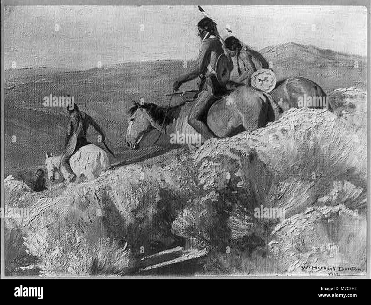 An image depicting a war party, likely from Native American history ...