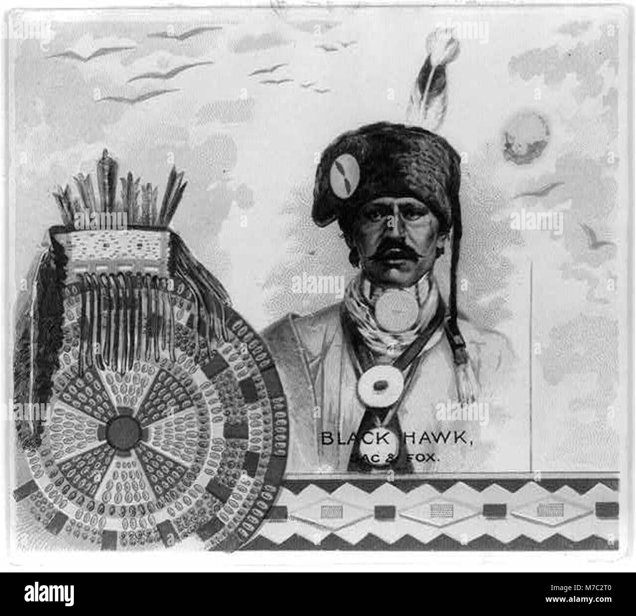 A photograph depicting Black Hawk, the leader of the Sac and Fox tribes ...