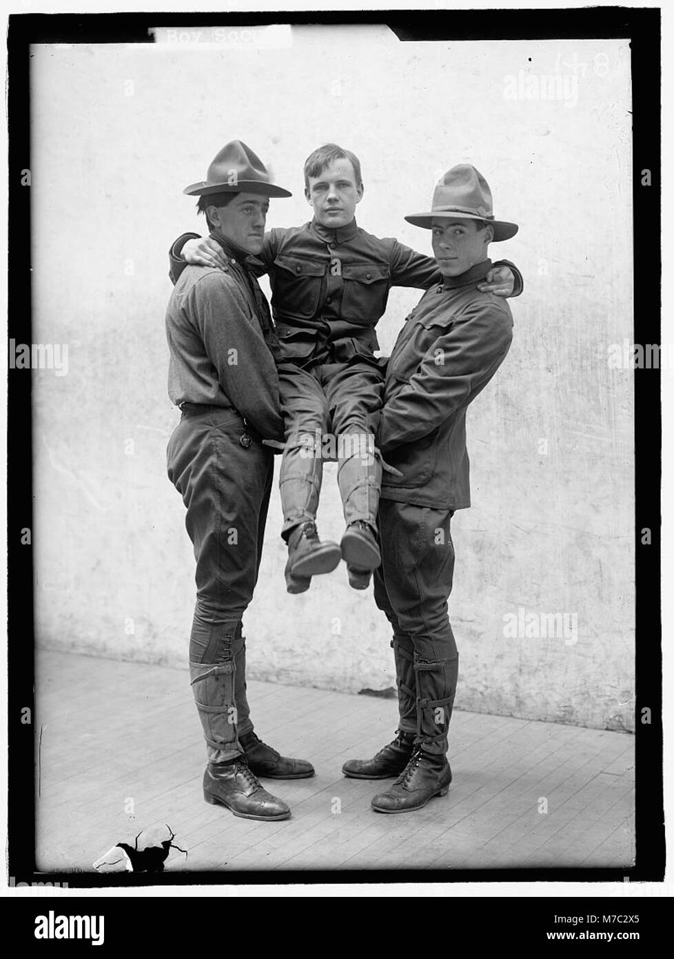 A Boy Scouts training demonstration showing various scouts practicing ...