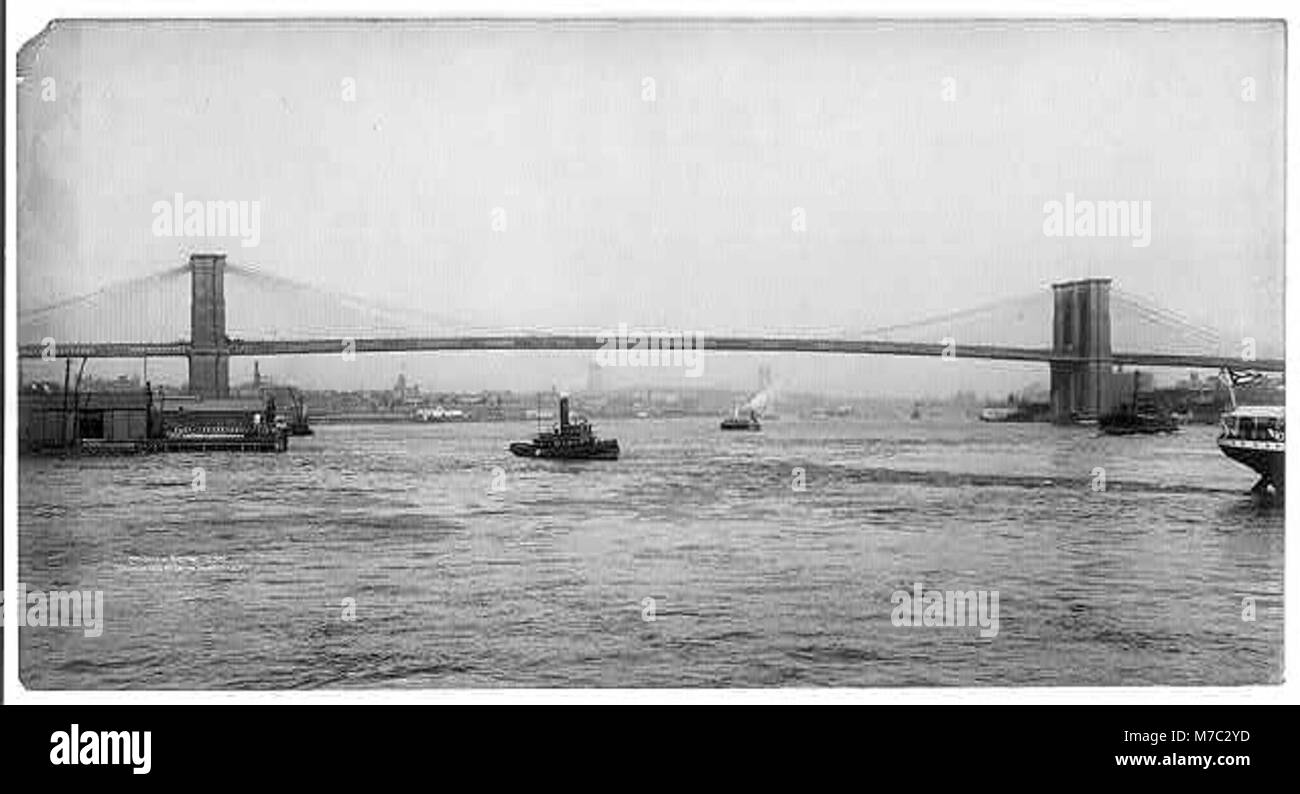 This photograph captures the iconic Brooklyn Bridge viewed from the ...