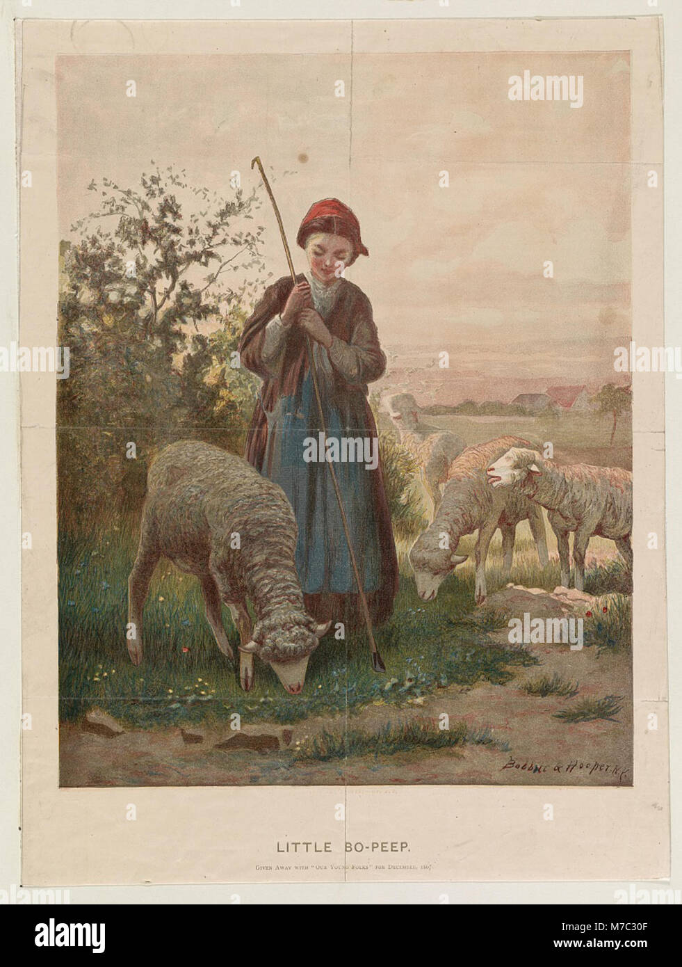 An illustration of the nursery rhyme character Little Bo-Peep ...