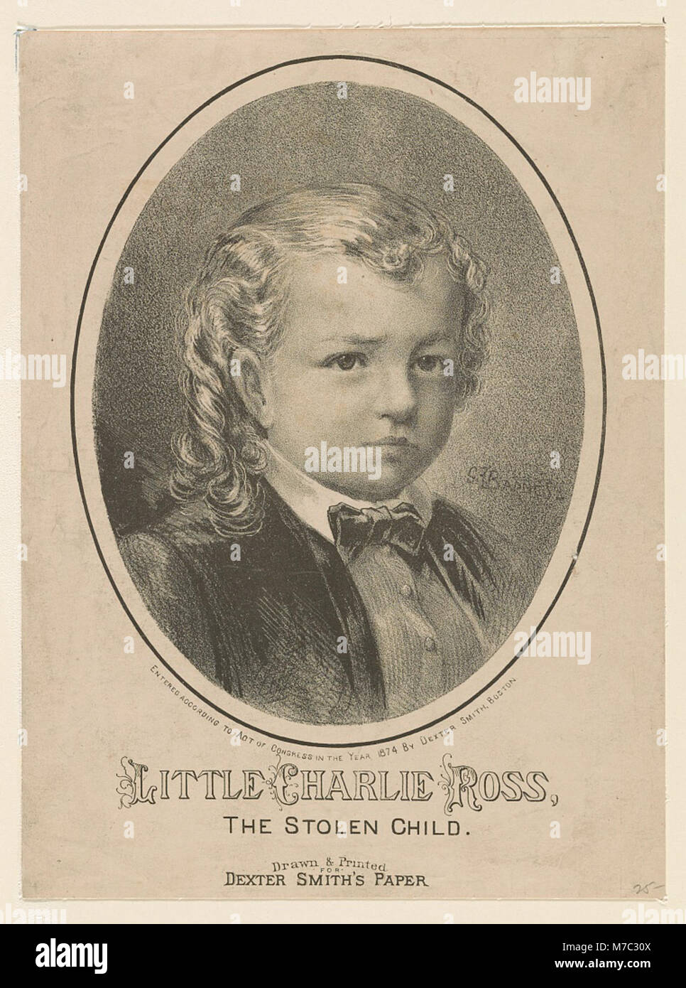 This illustration depicts the story of Little Charlie Ross, a young boy ...