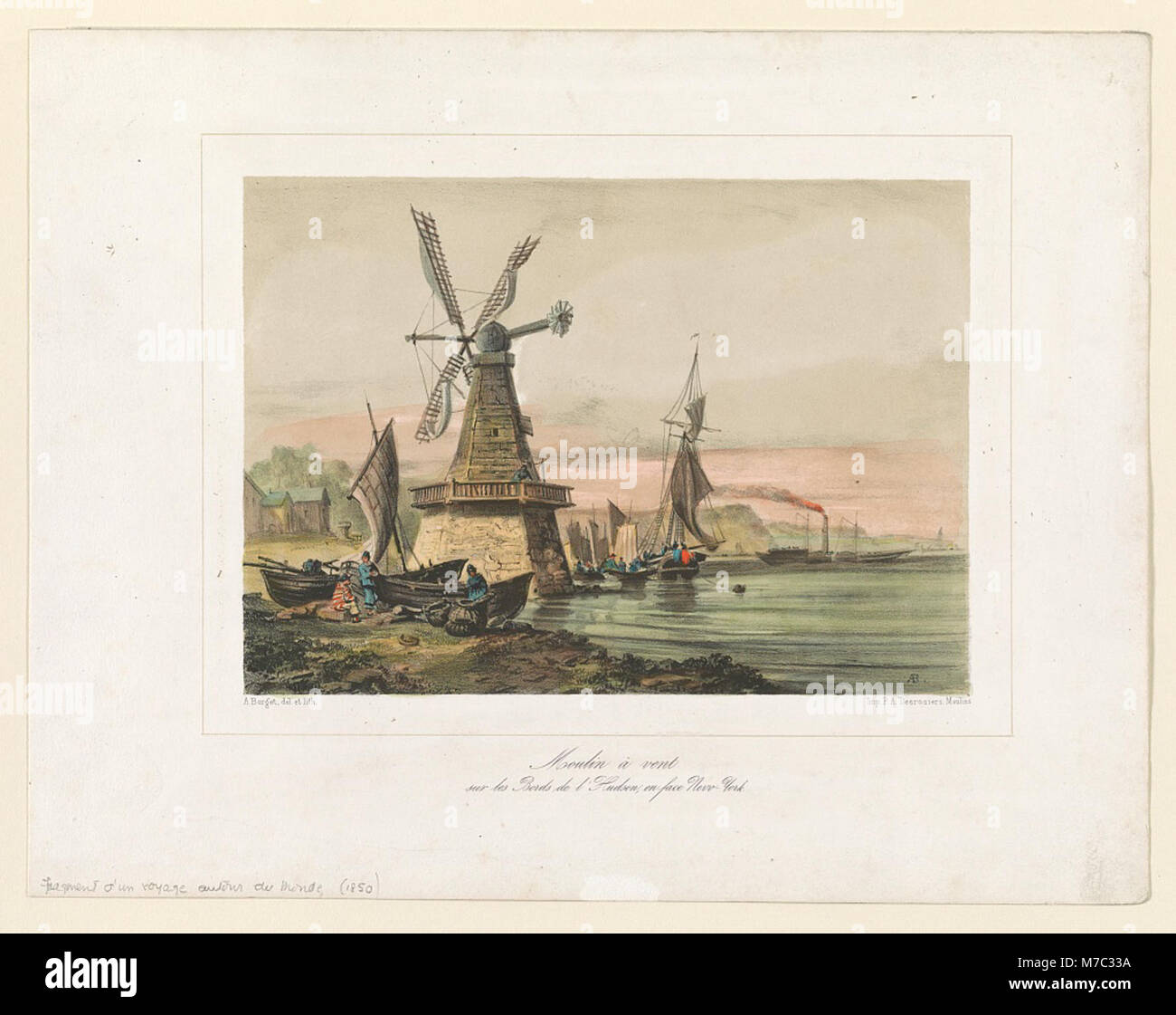 A windmill near the banks of the Hudson River, across from New York ...