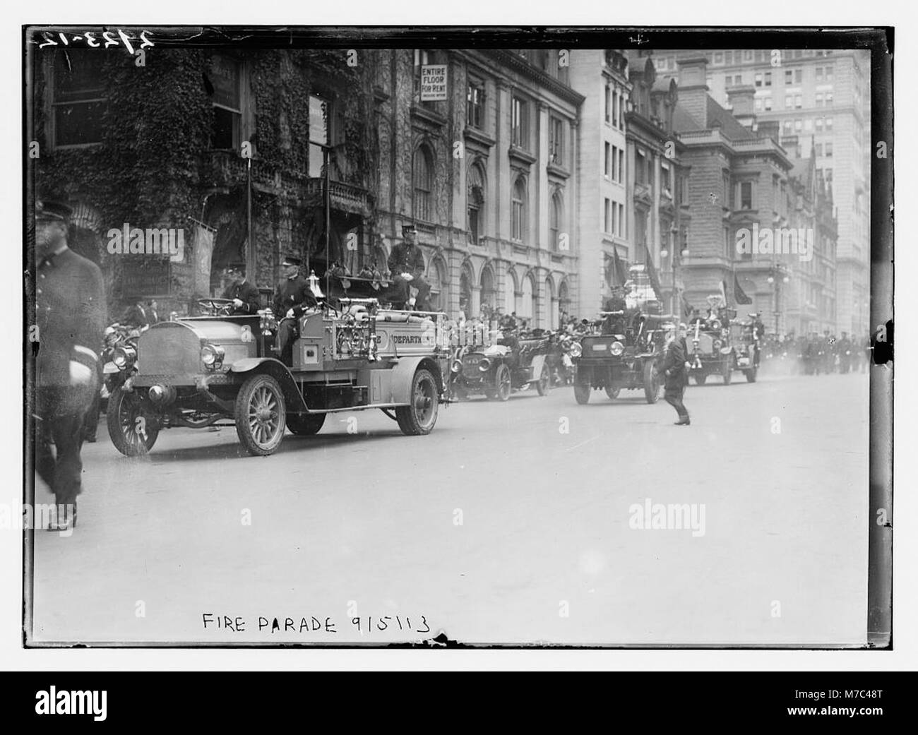 Photograph of a fire parade held on September 5, 1913, showcasing ...