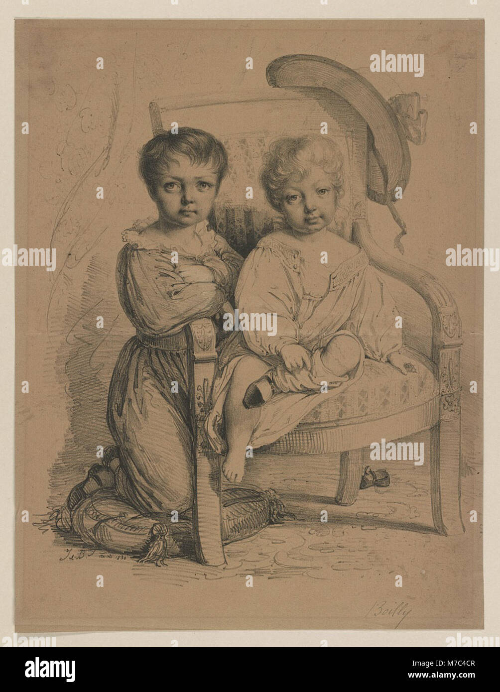 A portrait featuring two children, capturing their likeness and ...