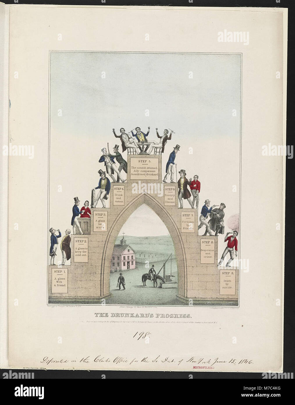 This illustration depicts 'The Drunkard's Progress,' a moralistic image ...