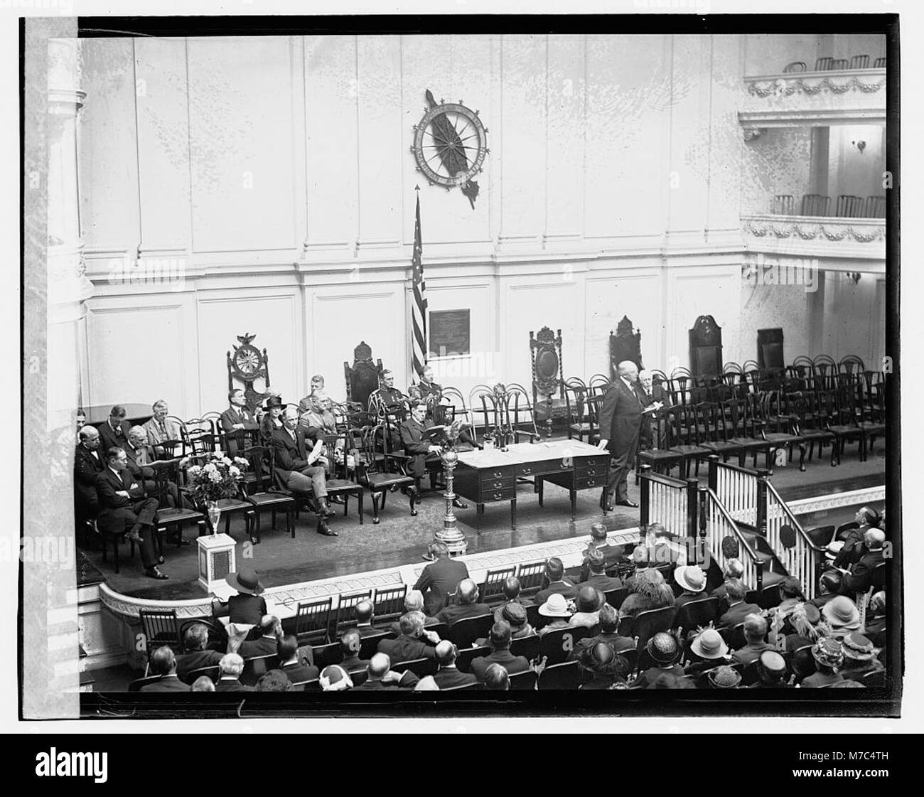A photograph of President Warren G. Harding addressing the National ...