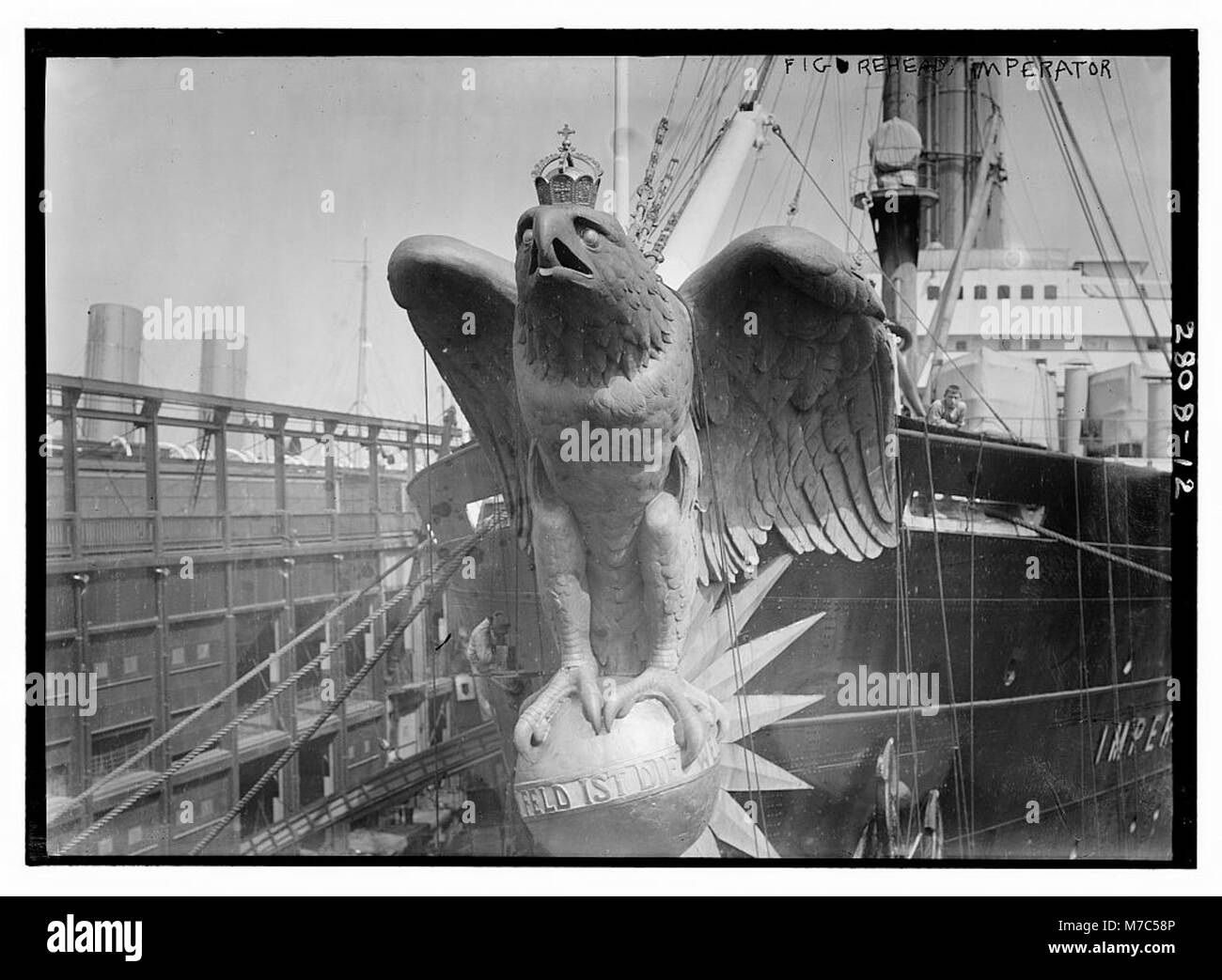 A photograph of the figurehead of the ship Imperator, displaying its ...