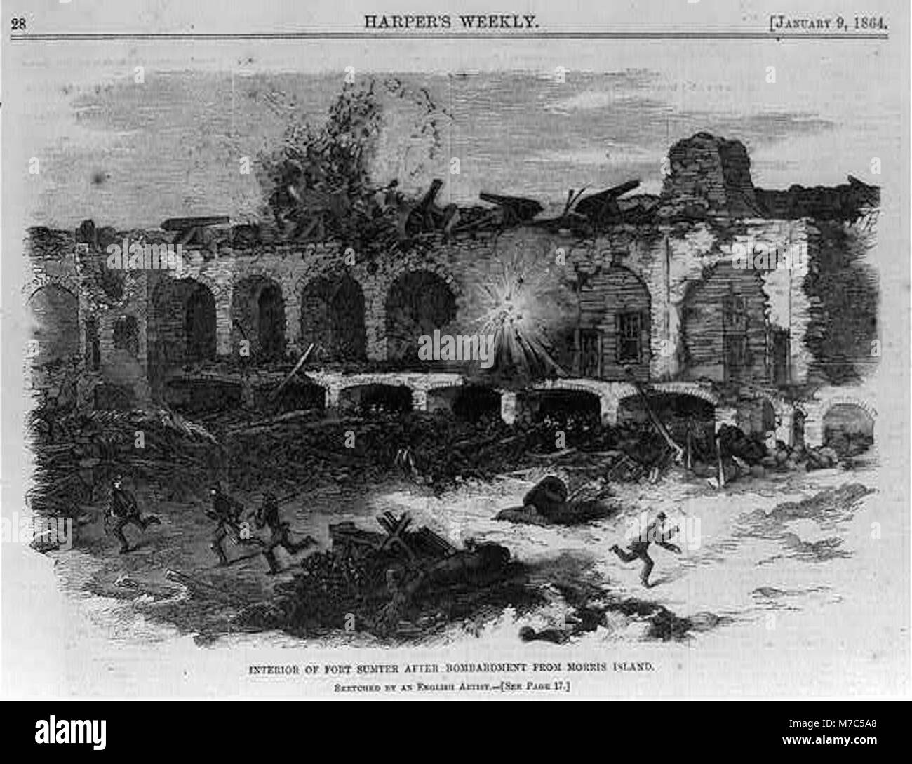 This image shows the interior of Fort Sumter following its bombardment ...