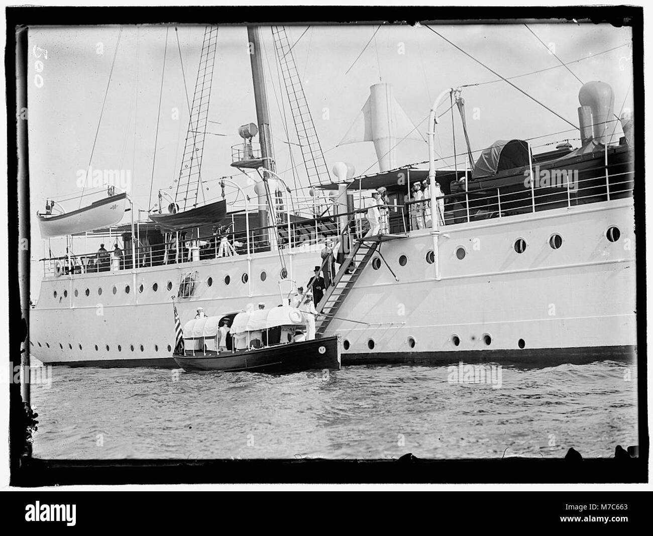 A photograph of the U.S.S. Mayflower, an American naval ship, during ...
