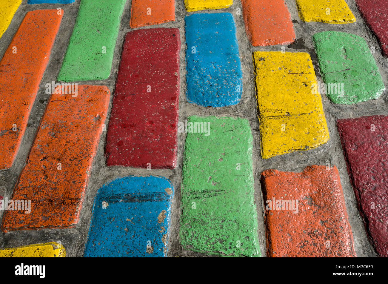 colorful brick floor - cheerful background of colorful floor Stock ...