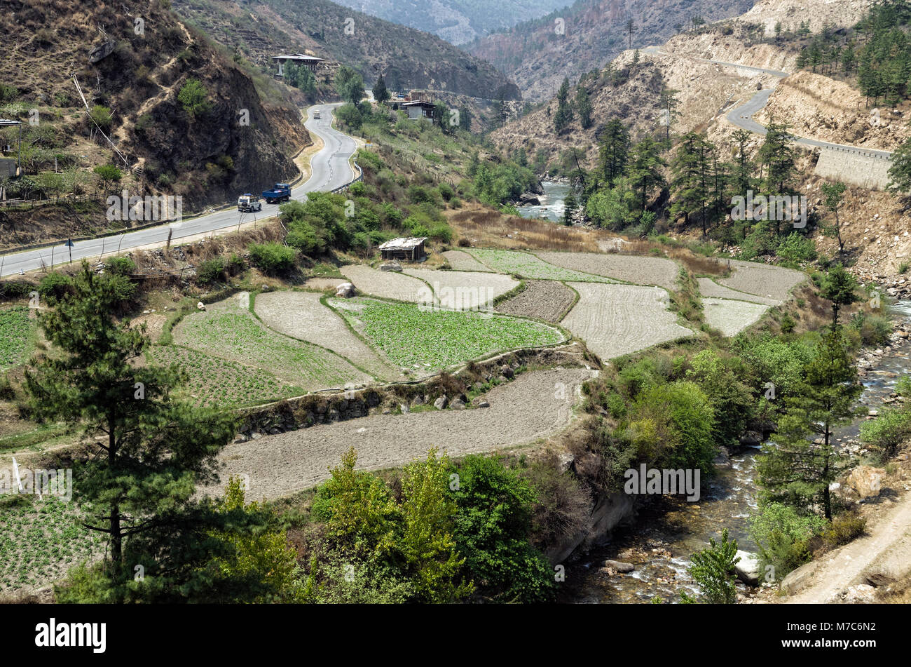 Aerial view of villages in Thimphu, Bhutan - Thimphu is the capital and ...