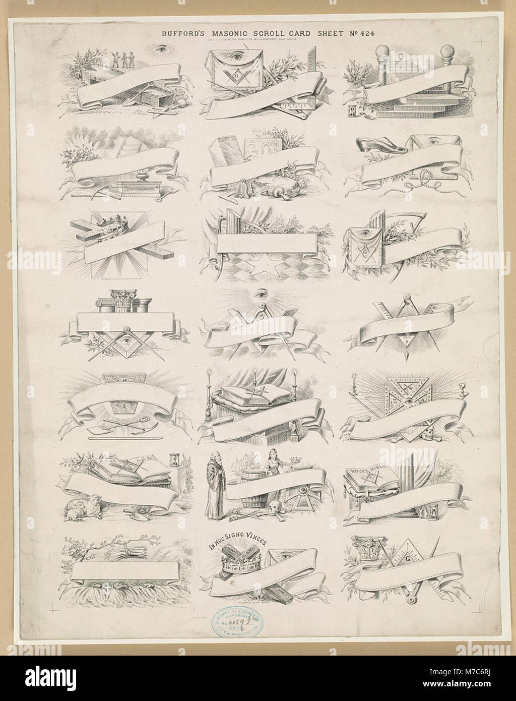 This image features a Masonic scroll card sheet from Bufford's series ...