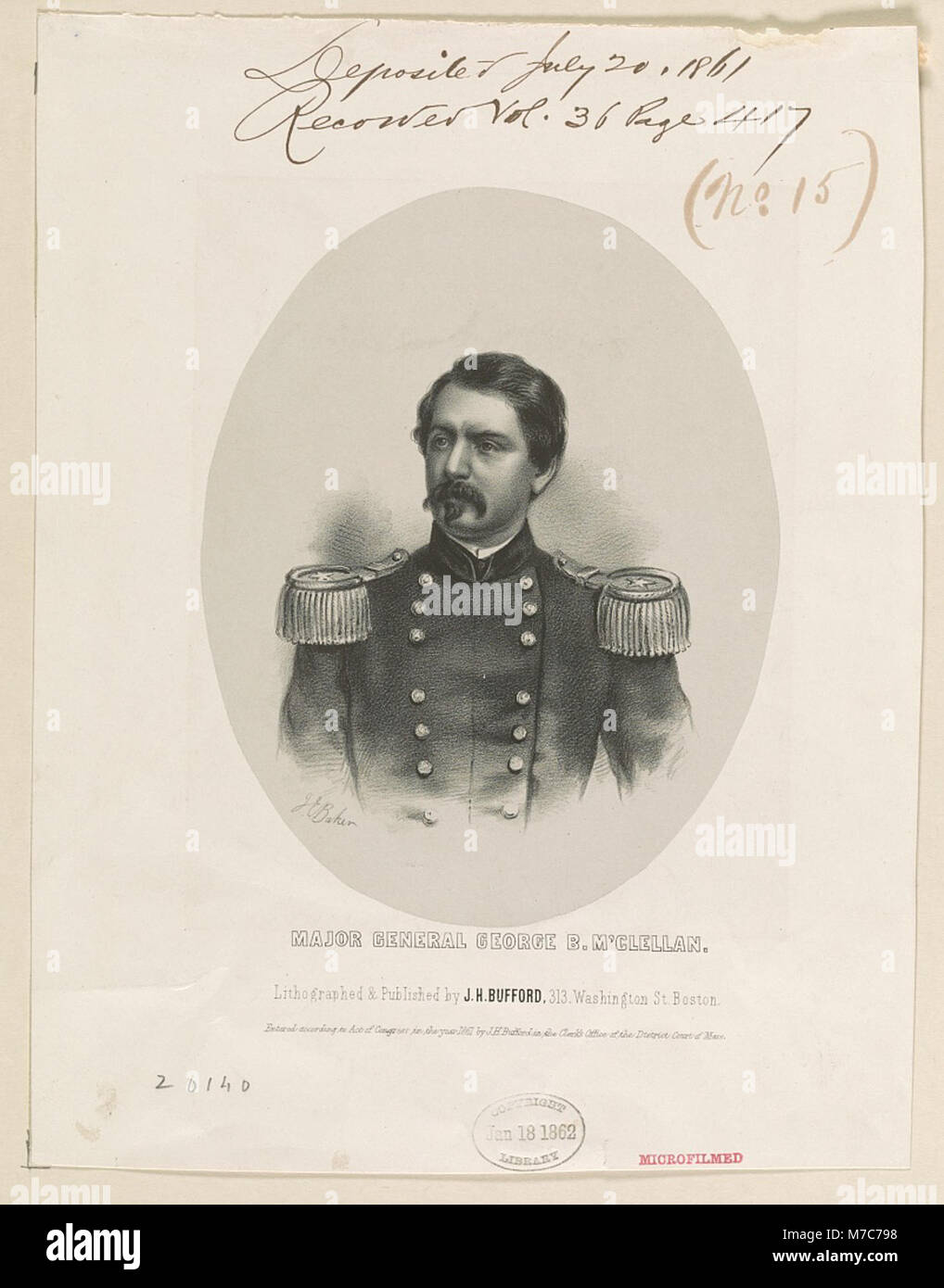 A lithograph of Major General George B. McClellan, a prominent Union general during the U.S ...