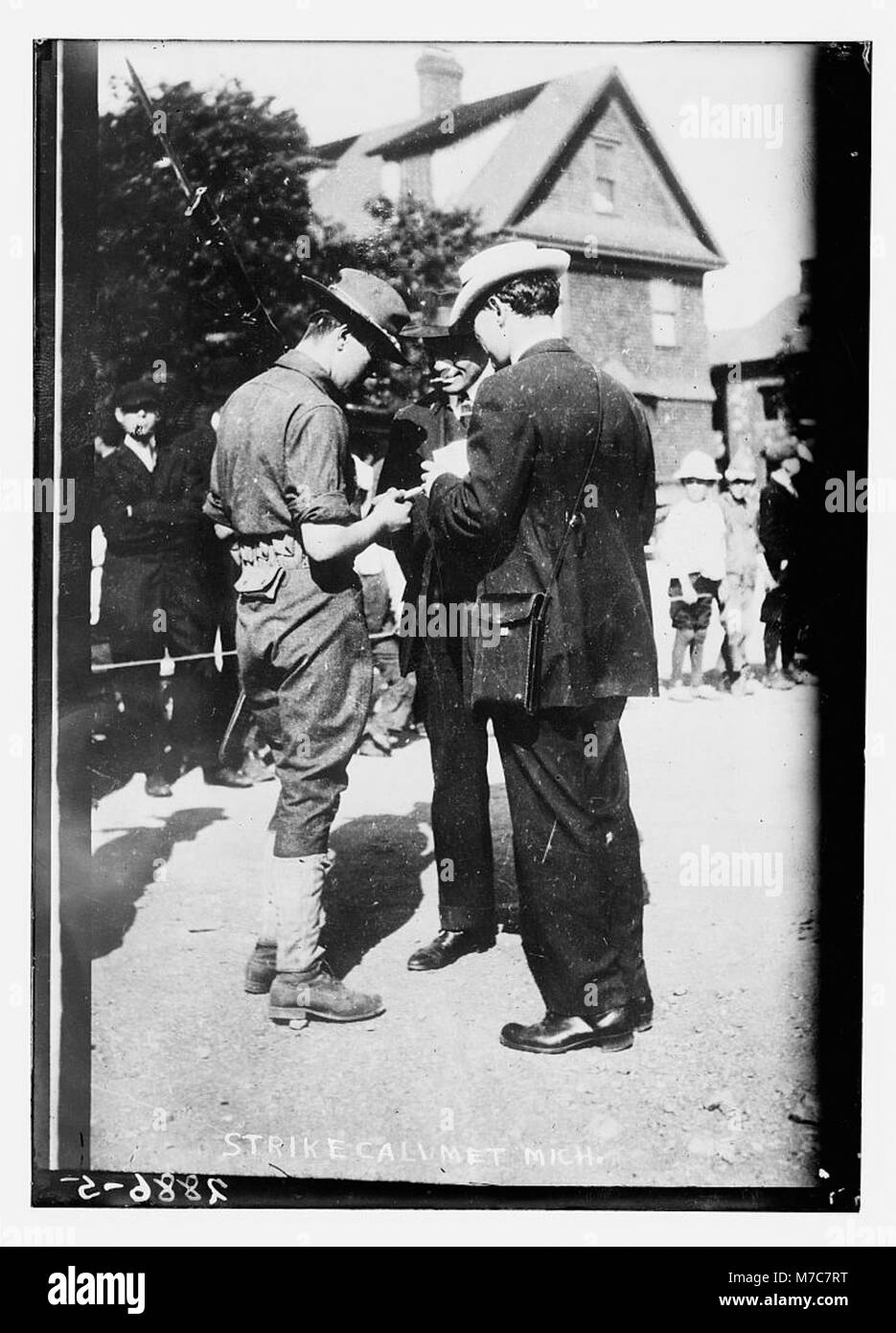 A historical photograph of a strike in Calumet, Michigan, capturing a ...