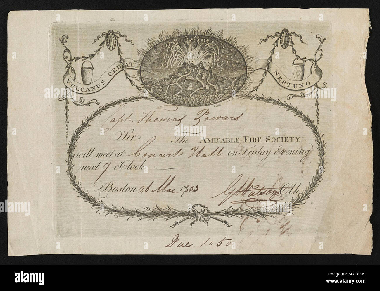Invitation to Thomas Zoward from the Amicable Fire Society Stock Photo ...