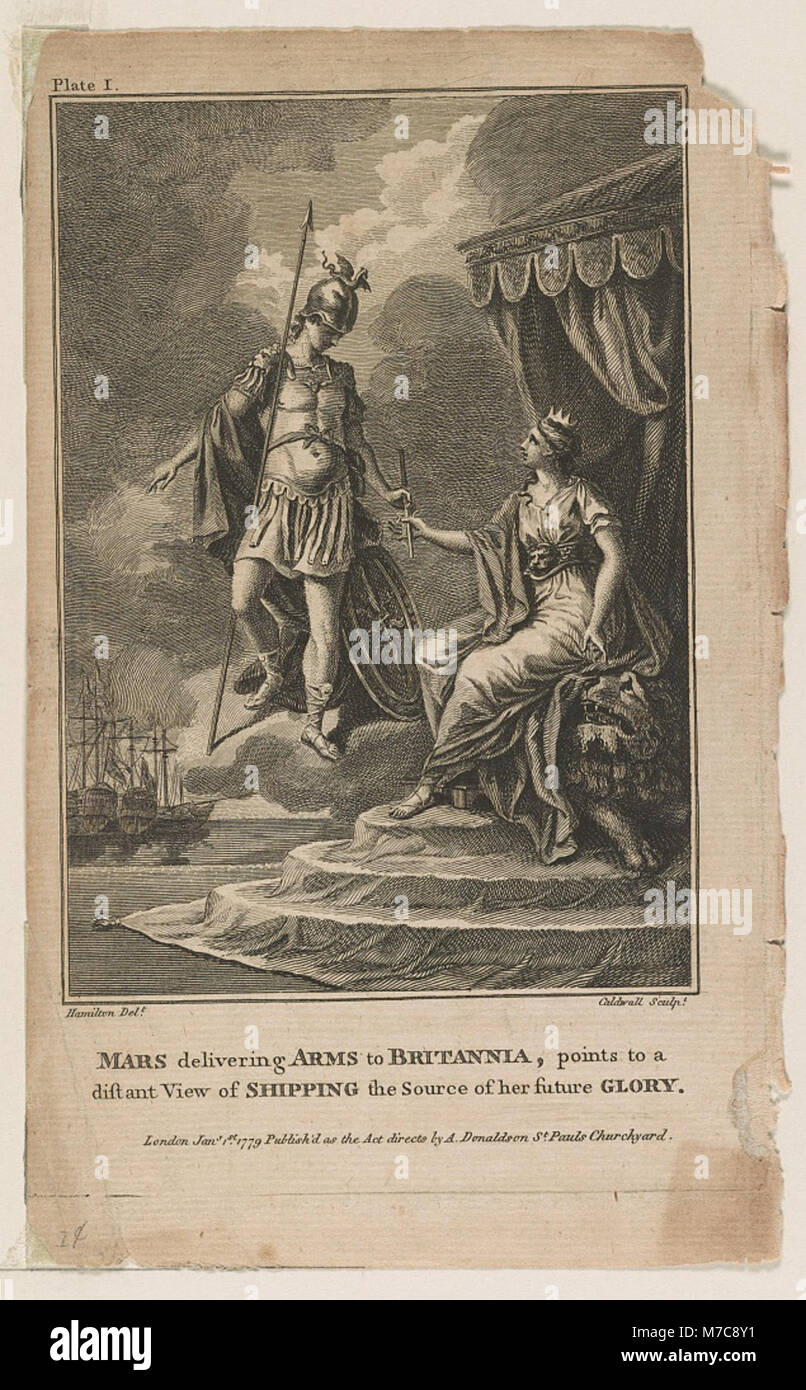 A classical depiction of Mars, the Roman god of war, delivering arms to ...