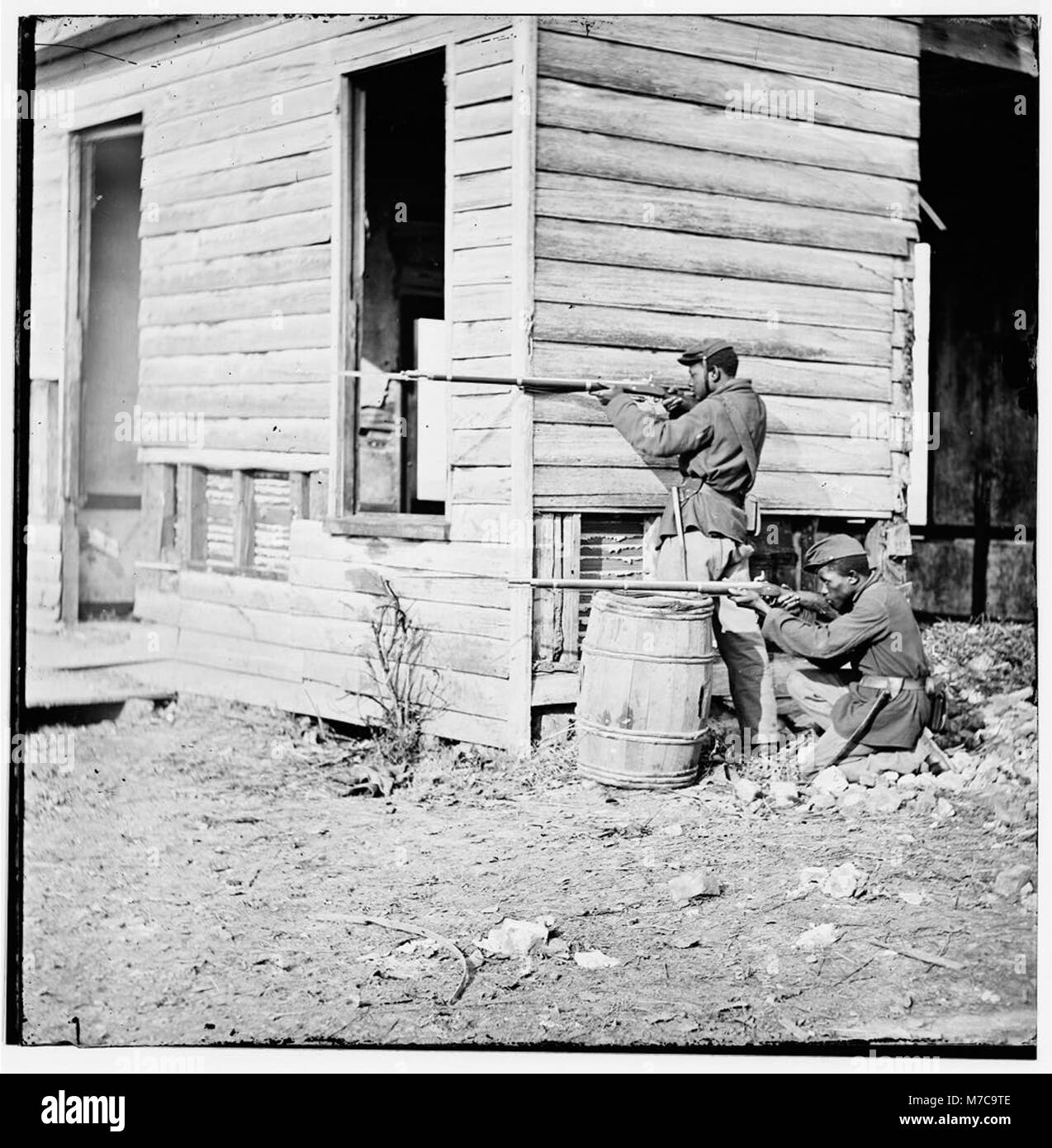This photograph depicts a picket station of Colored troops stationed ...