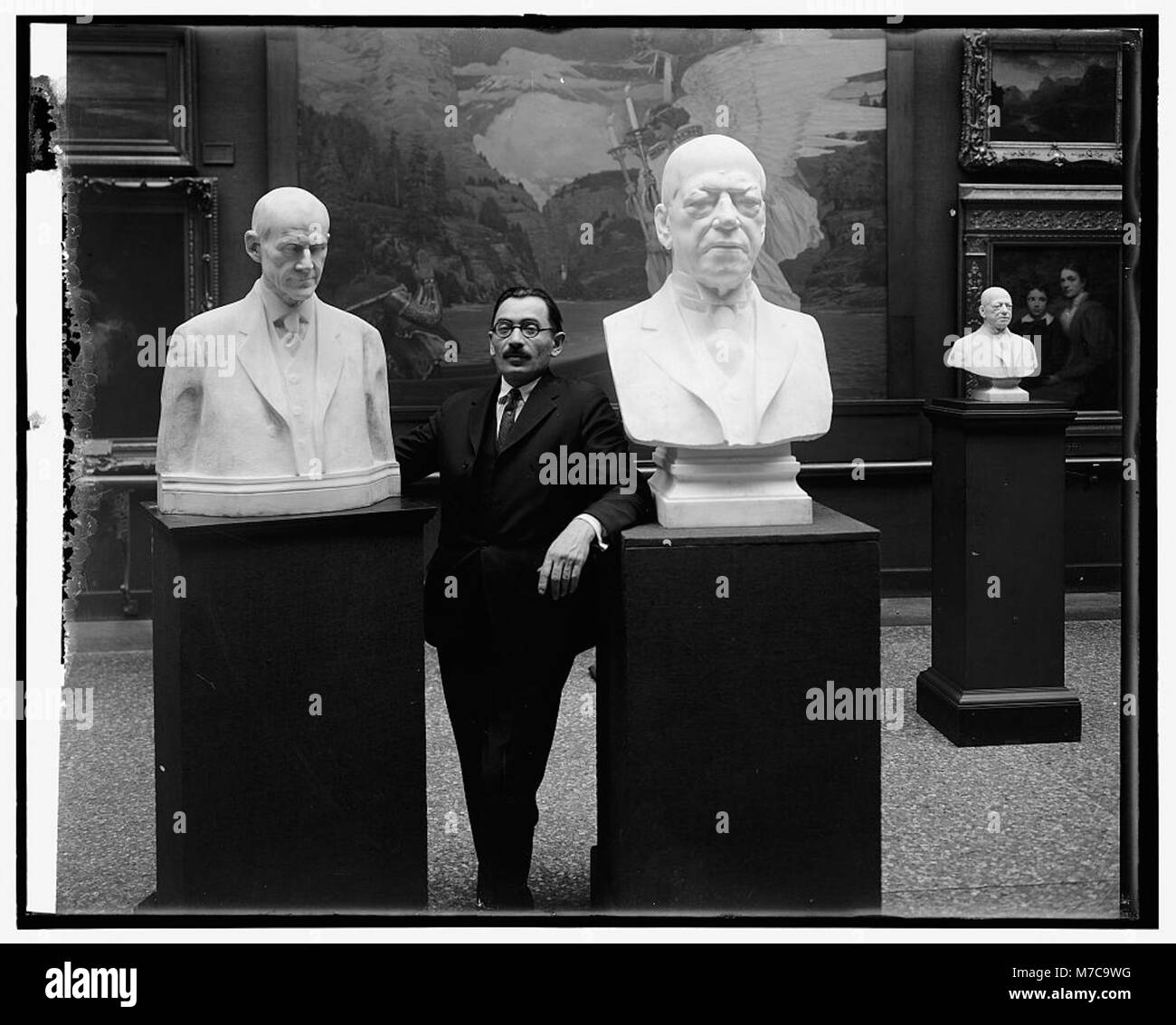 A display of Dykaar's work featuring busts of U.S. Presidents, housed ...