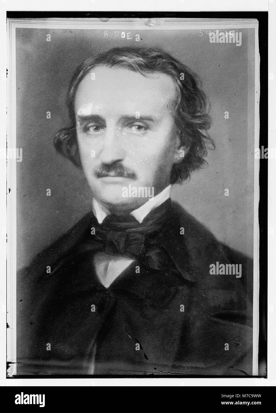 A portrait of Edgar Allan Poe, American writer and poet, known for his ...