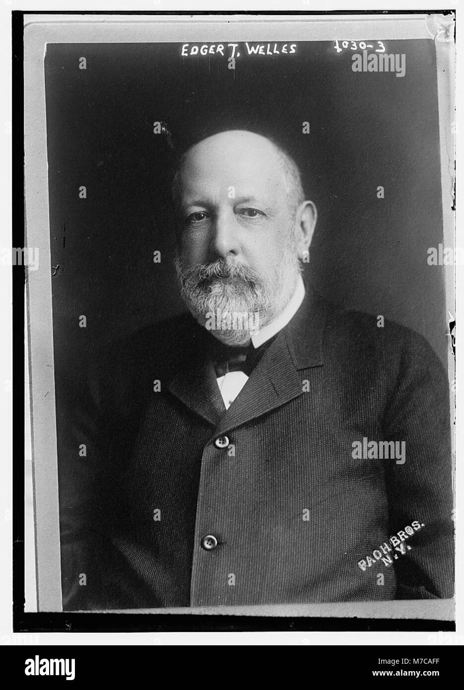 This image shows a portrait of Edger T. Welles, taken by Pach Bros., a ...