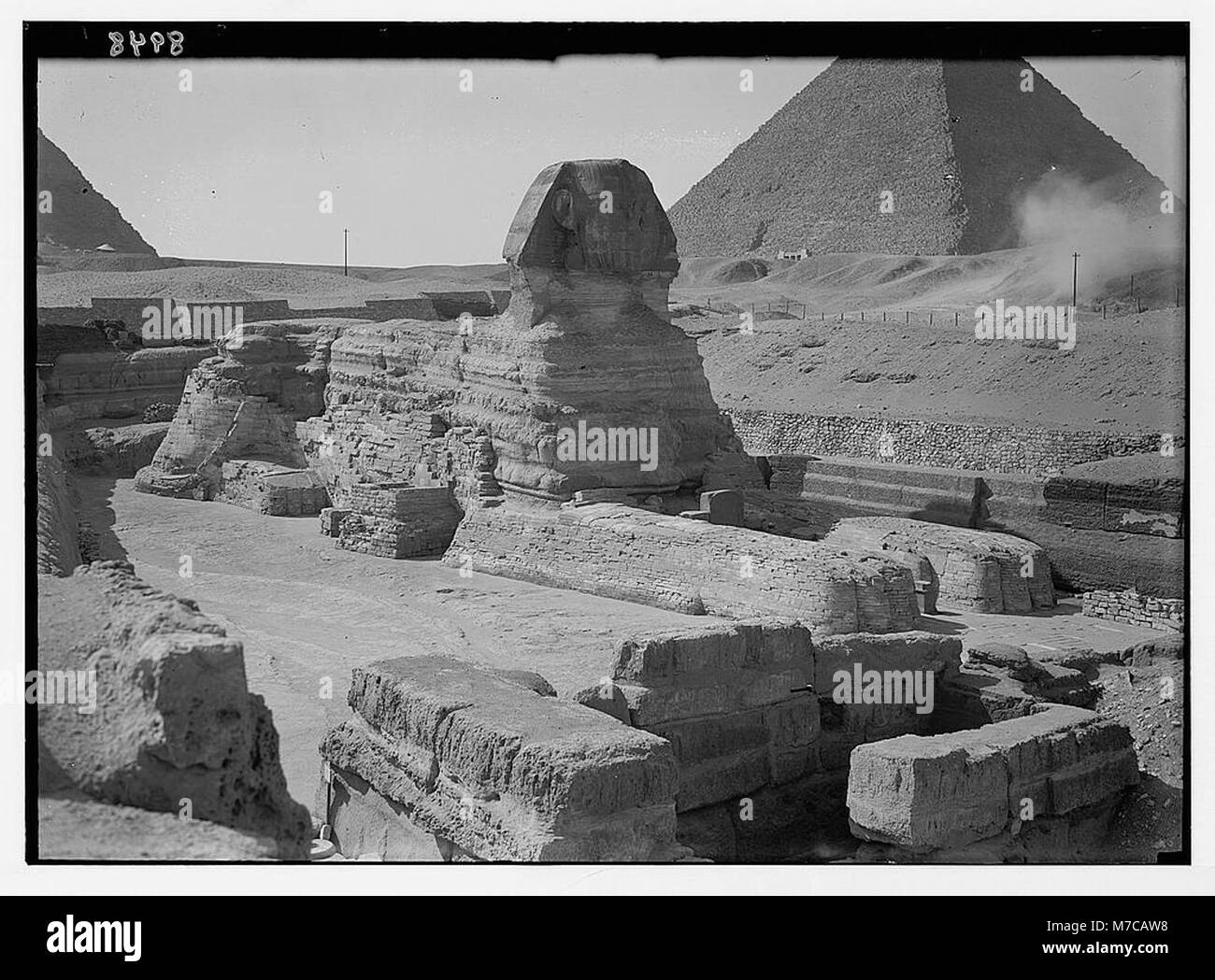 A photograph showing the Sphinx with its distinctive three-quarter face ...