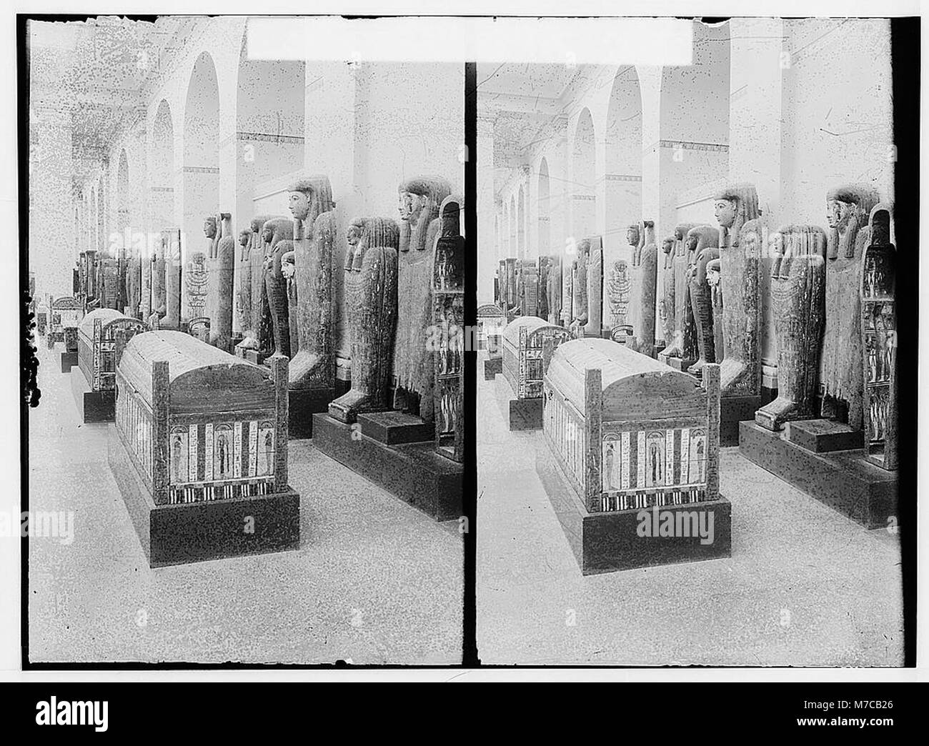 A photograph of mummy coffins displayed at the Cairo Museum in Egypt ...