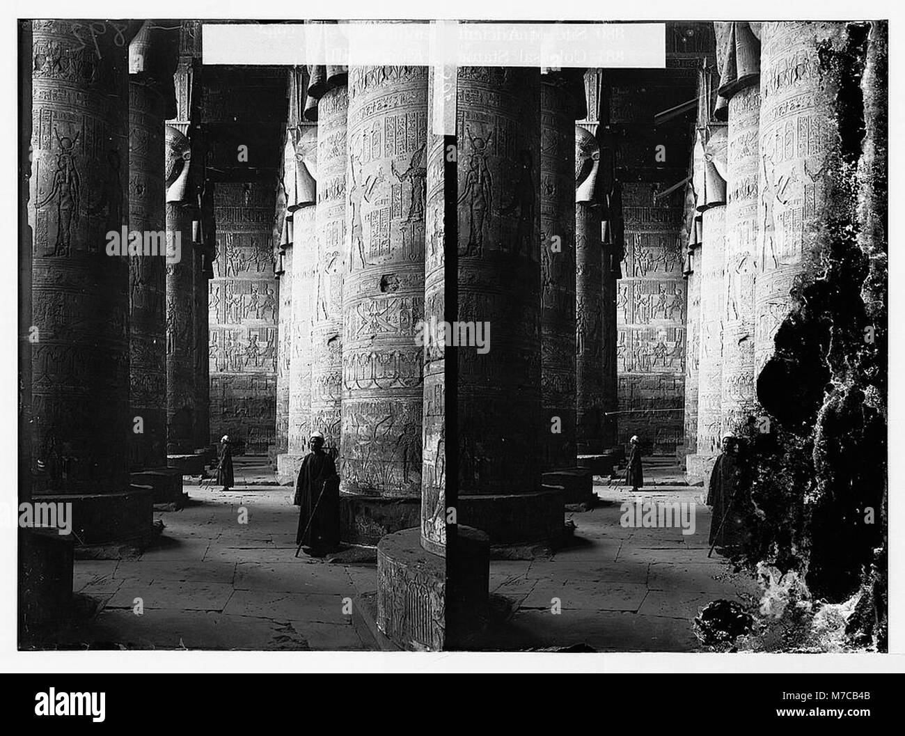 A photograph of the Great Vestibule of the Temple of Hathor in Dendera ...