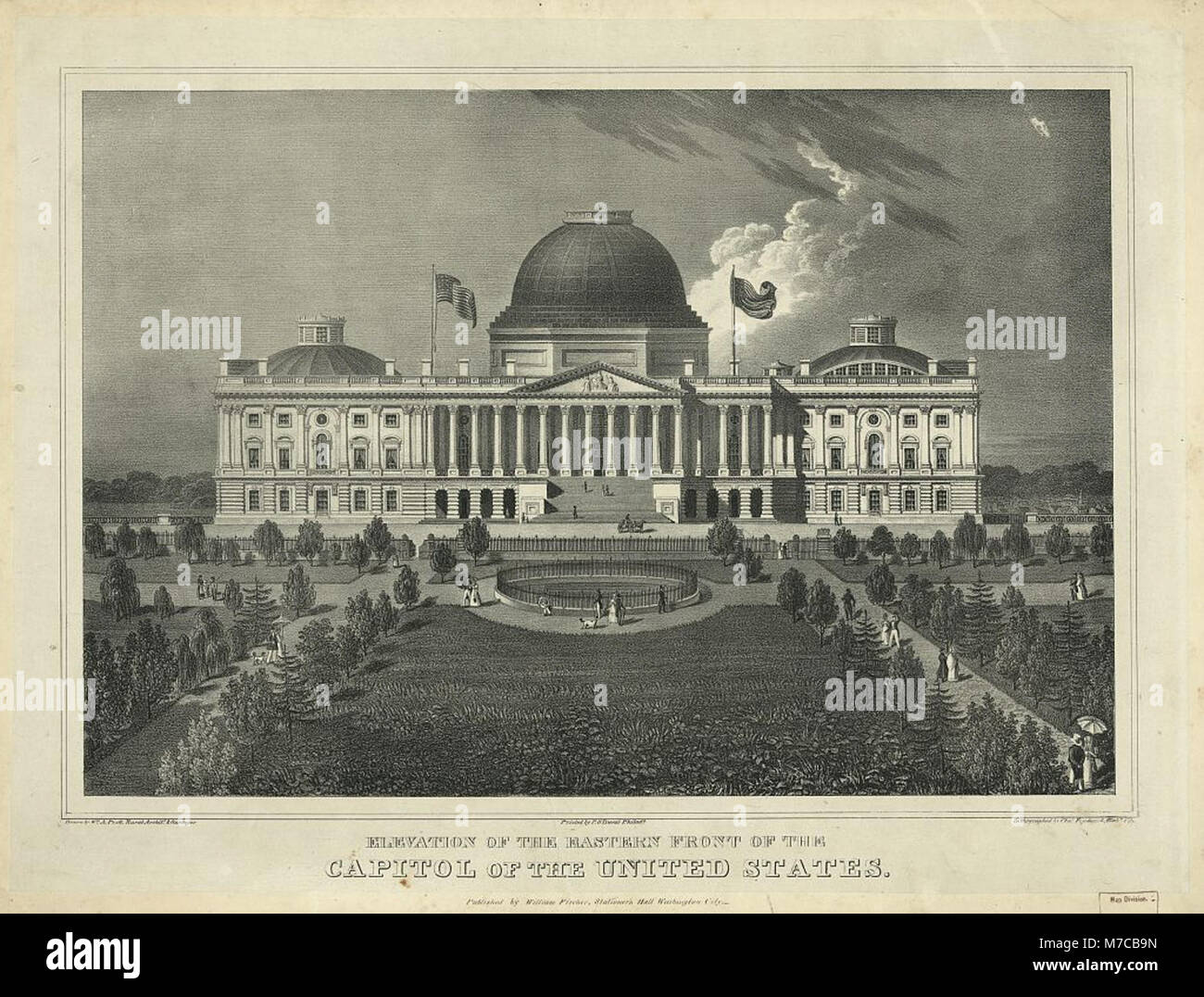 Lithograph depicting the eastern elevation of the United States Capitol ...