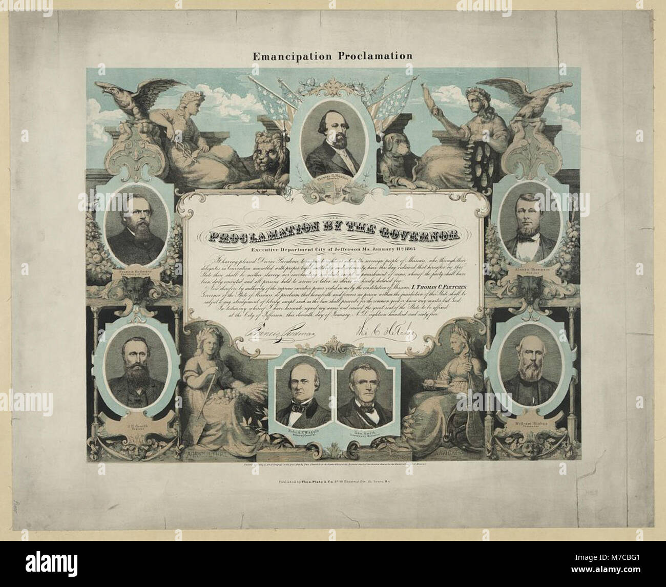 A historical document featuring the Emancipation Proclamation, a ...