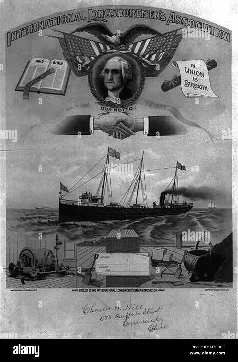 The emblem of the International Longshoremen's Association ...