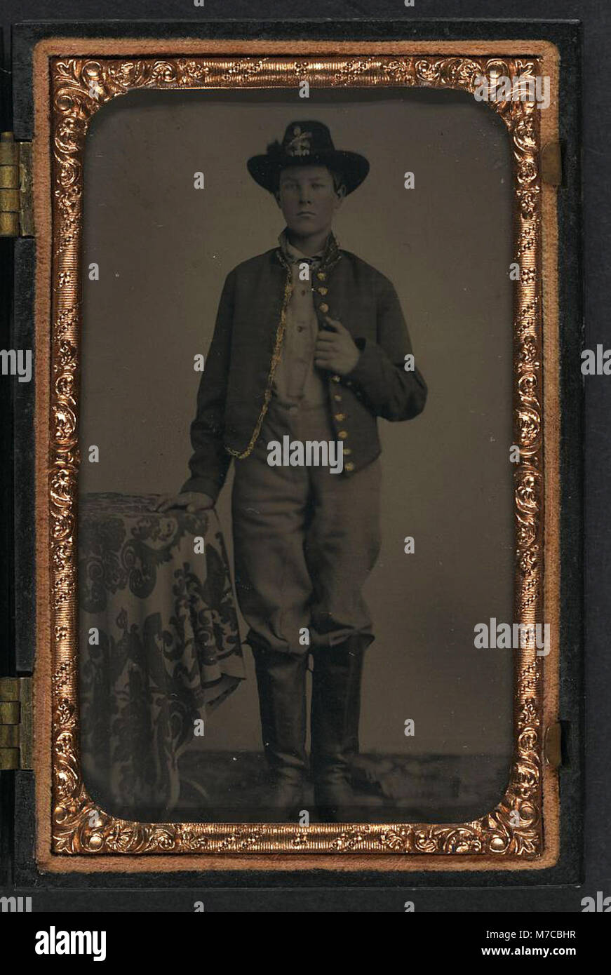 A portrait of an unidentified young soldier in Union uniform, wearing a ...
