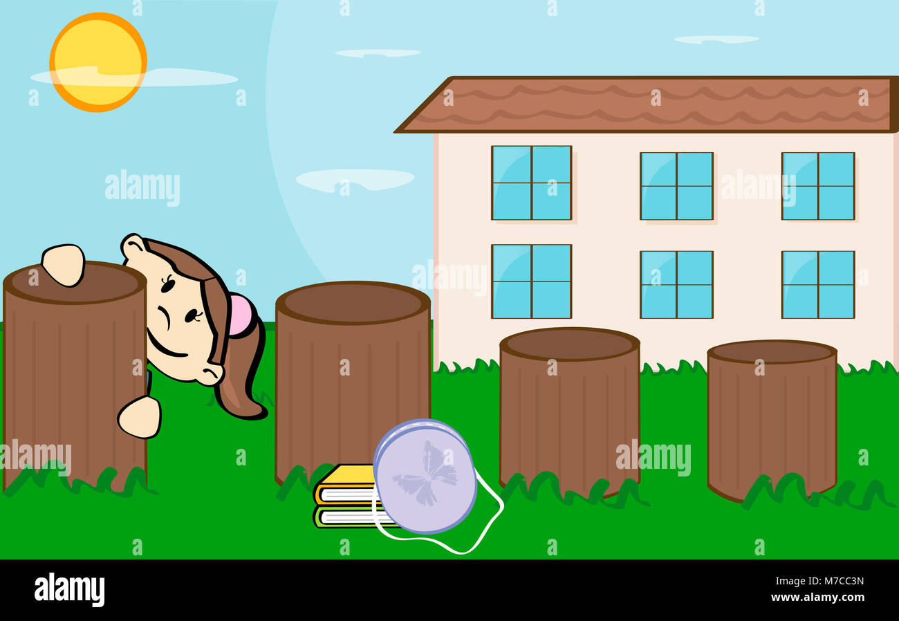 Close-up of a girl hiding behind a log Stock Photo - Alamy