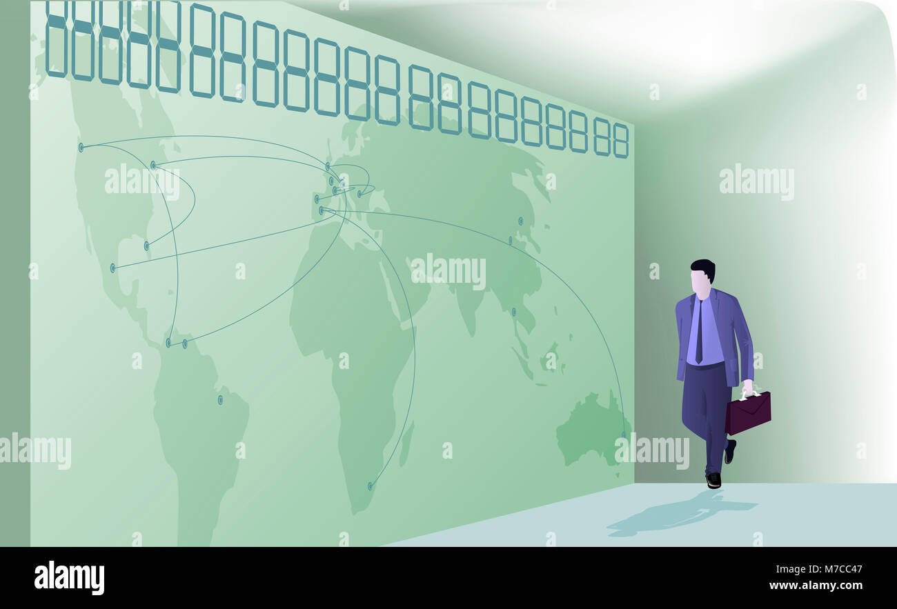 Man walking along a map Stock Photo - Alamy