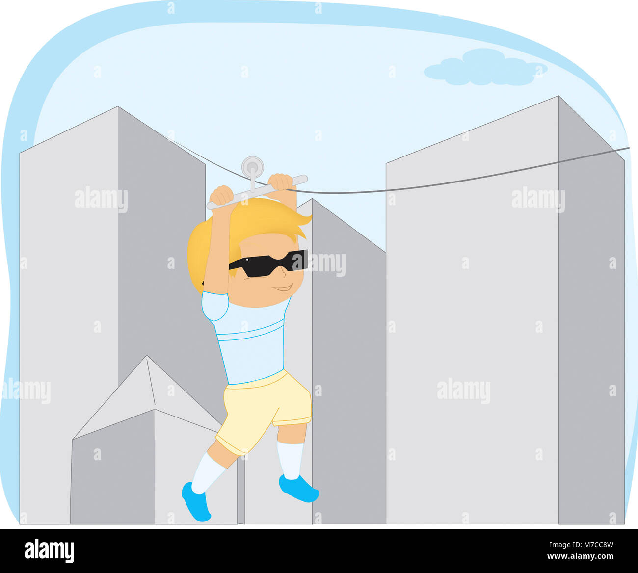 Boy sliding on a rope Stock Photo - Alamy