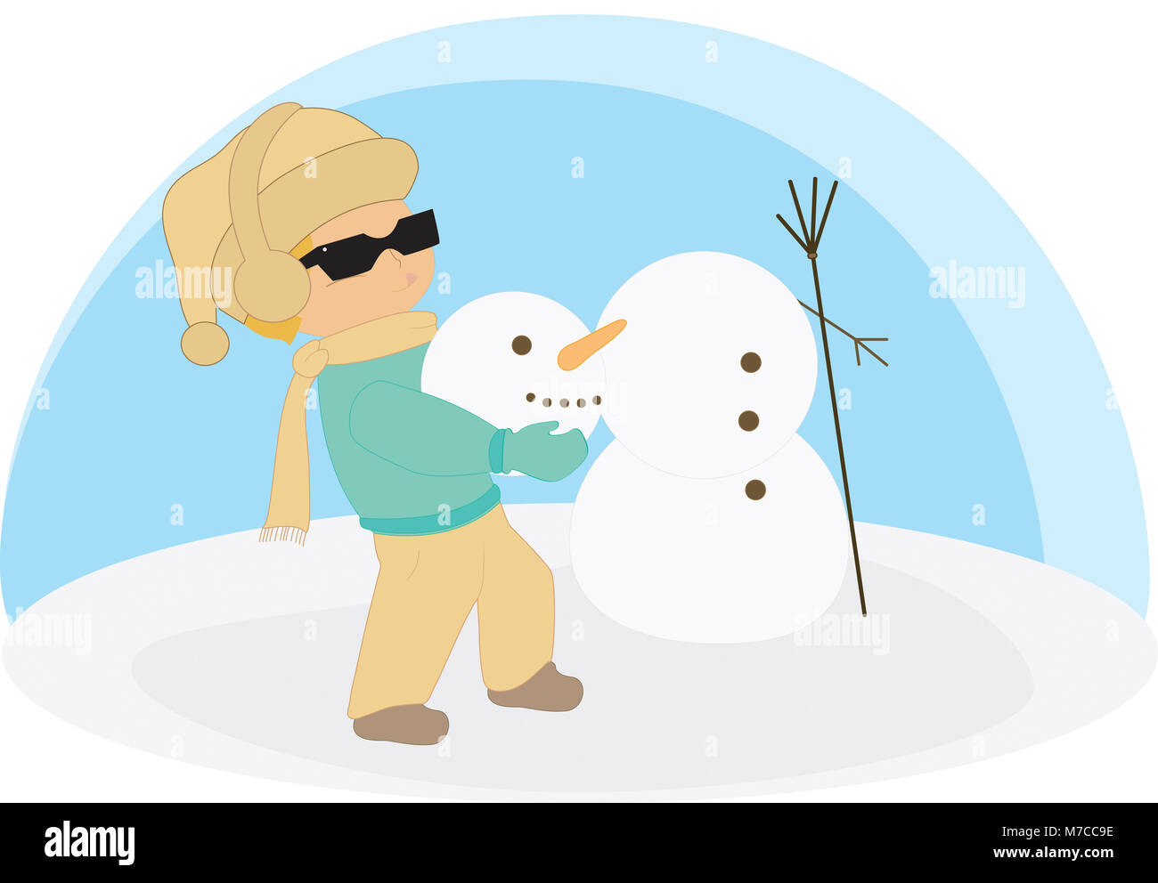 Side profile of a boy holding the head of a snowman Stock Photo - Alamy