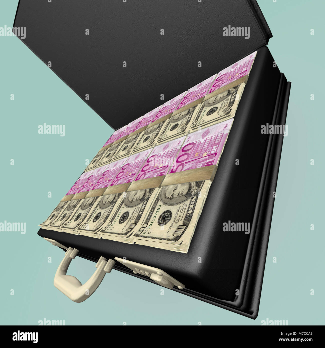 American dollar bills and euro bank notes in a briefcase hi-res stock ...