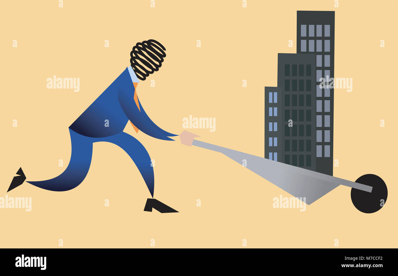 Businessman pushing skyscrapers in a wheelbarrow Stock Photo - Alamy