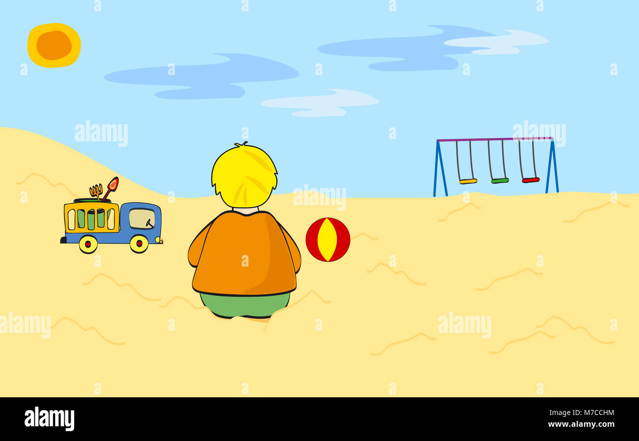 Rear view of a boy sitting in a playground Stock Photo - Alamy