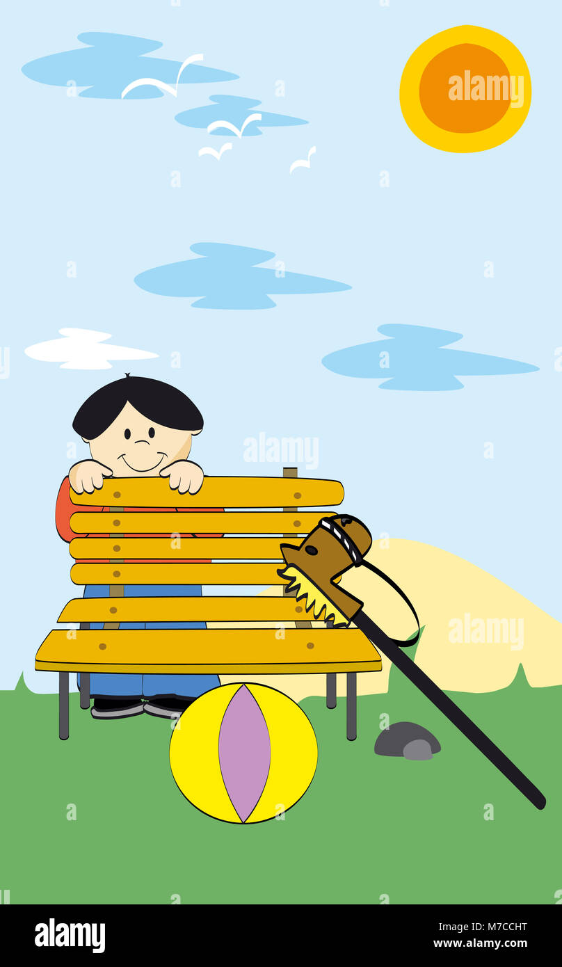 Boy standing behind a bench Stock Photo - Alamy