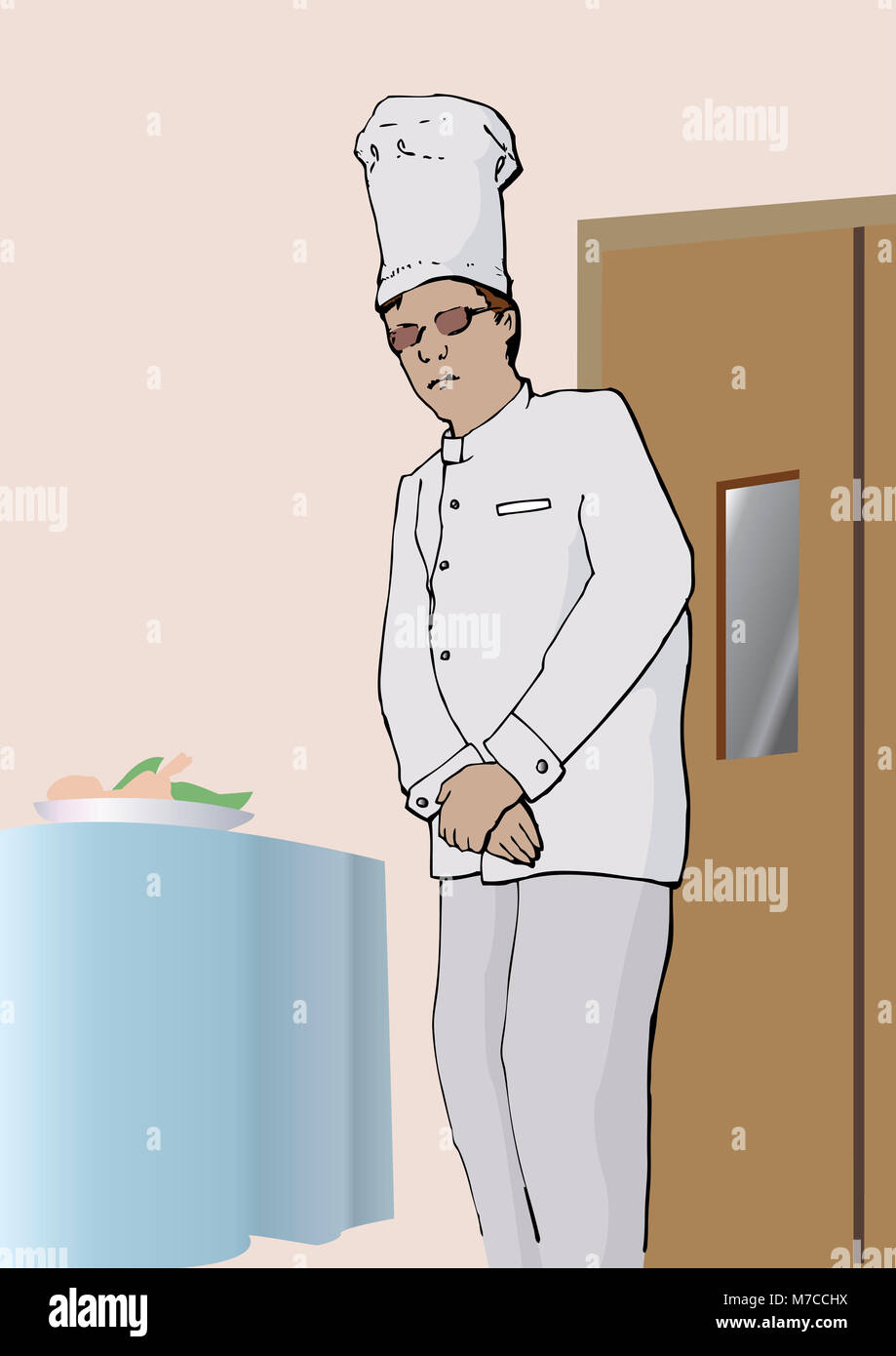 Side profile of a chef standing in a commercial kitchen Stock Photo - Alamy