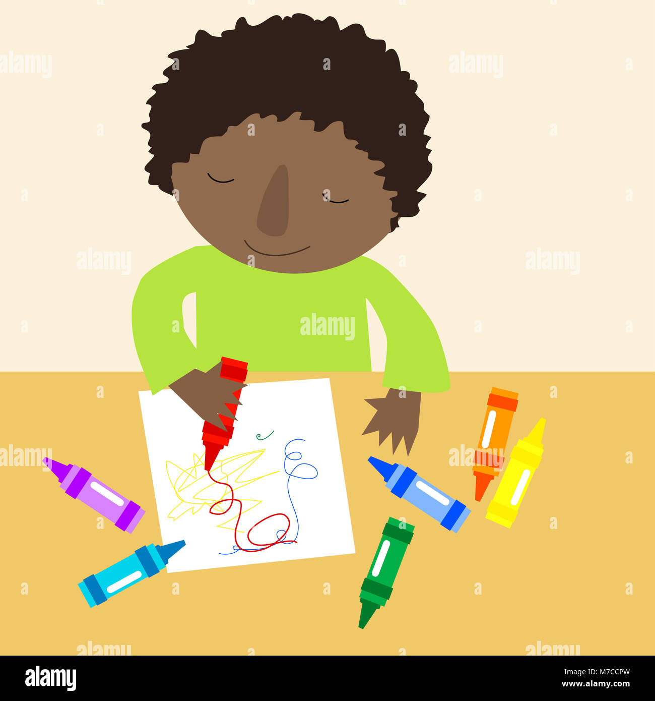 Boy drawing on a paper Stock Photo - Alamy