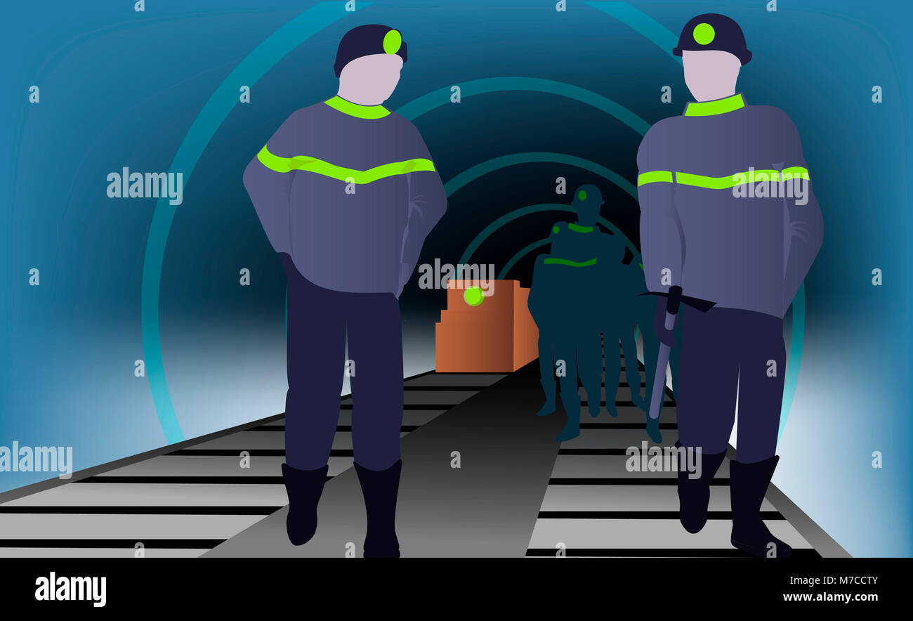 Two security guards walking in a tunnel Stock Photo - Alamy