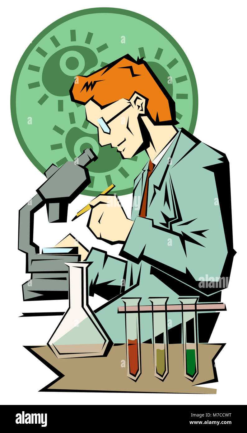 Side profile of a scientist working on a microscope Stock Photo - Alamy