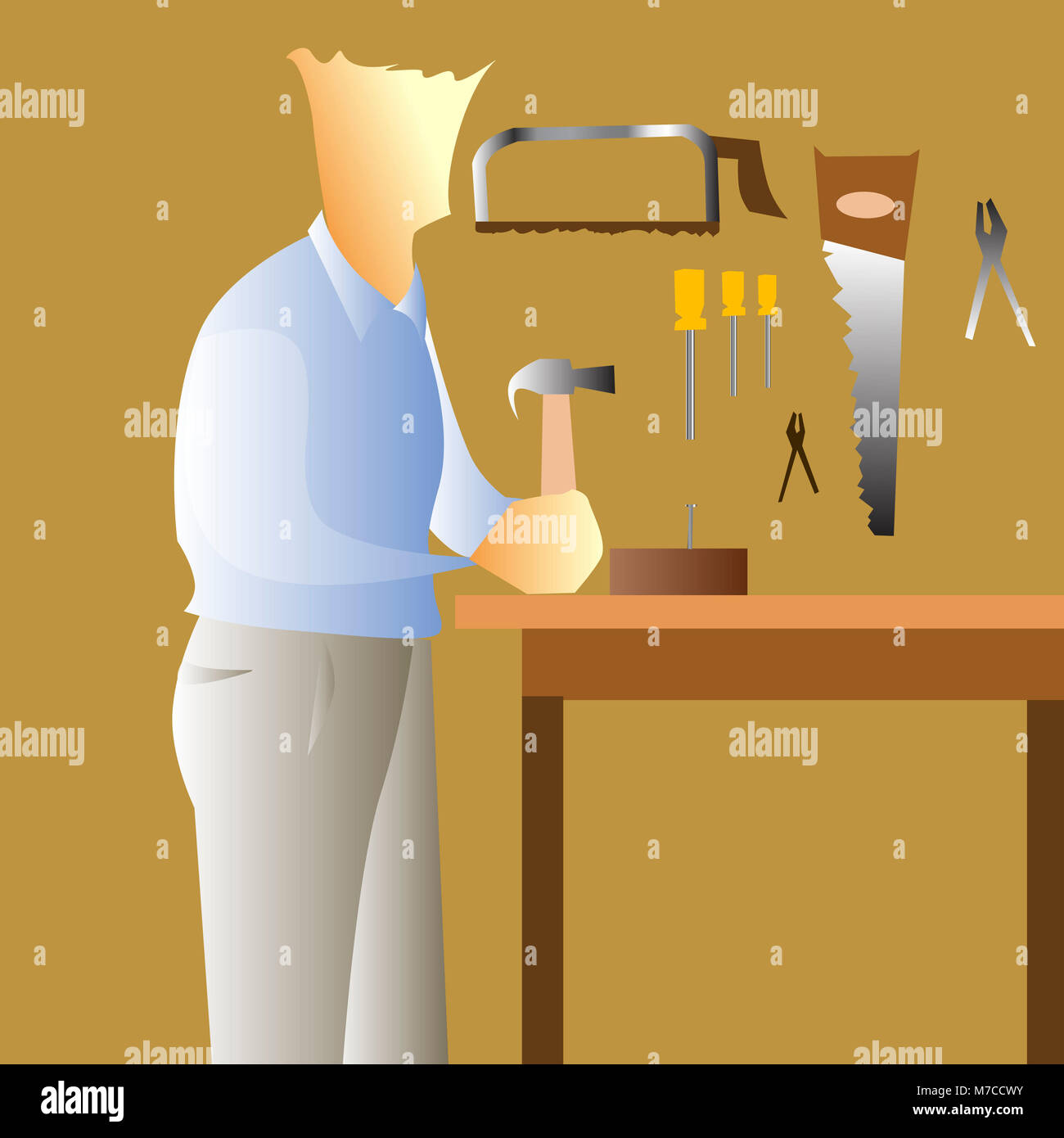 Side profile of a carpenter holding a hammer Stock Photo - Alamy