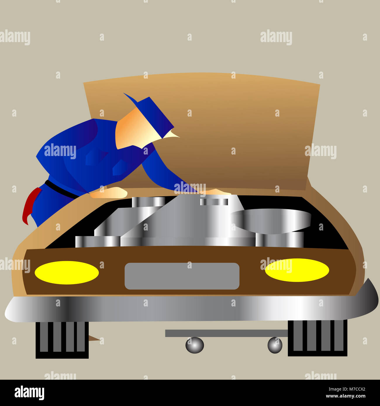 Side profile of a mechanic examining a car hi-res stock photography and ...